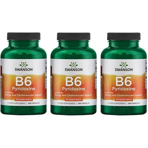 Swanson Vitamin B6 Pyridoxine 100 Mg 250 Caps 3 Pack