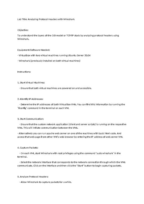 Analyzing Protocol Headers With Wireshark Lab Title Analyzing Protocol Headers With Wireshark