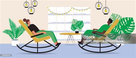 Lgbtq 커플 에 집 흔들 의자 평면 벡터 스톡 일러스트 와 겨울 인테리어 와 여성 레즈비언 가정의 방에 대한 스톡 벡터 아트 및 기타 이미지 Istock