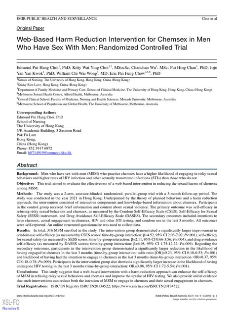 Web Based Harm Reduction Intervention For Chemsex In Men Who Have Sex With Men Randomized