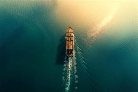 Container Ship At Full Capacity Approaching International Port For Loading And Unloading