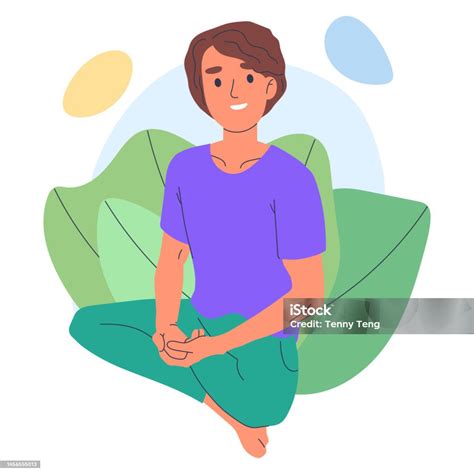 요가와 명상 연꽃 포즈로 명상하는 남성 마음챙김 편안한 남자 호흡 균형 훈련 흰색 배경에 평면 벡터 삽화 개념에 대한 스톡 벡터 아트 및 기타 이미지 Istock