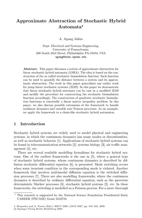 Pdf Approximate Abstraction Of Stochastic Hybrid Automata