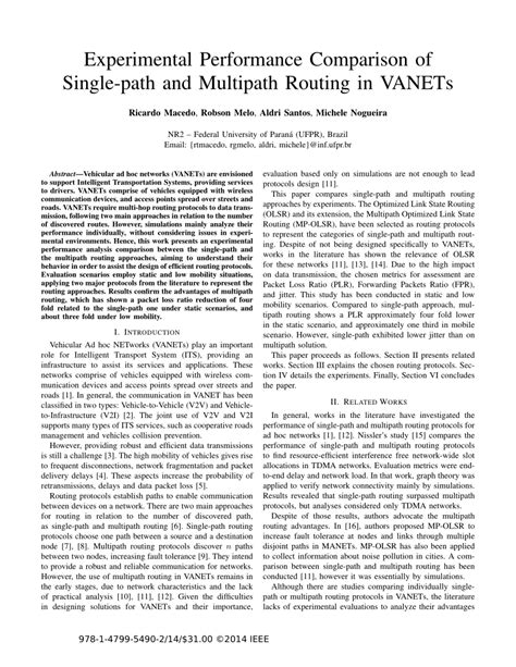Pdf Experimental Performance Comparison Of Single Path And Multipath