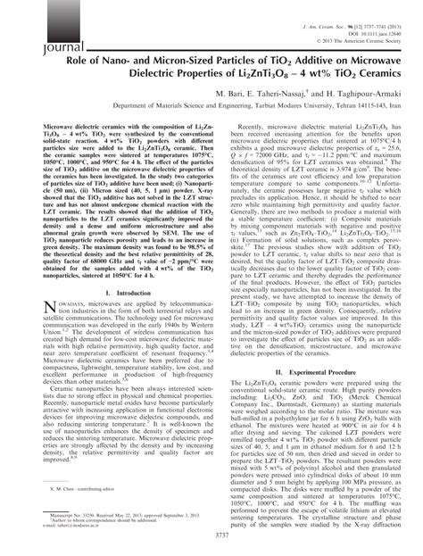 Pdf Role Of Particles Size Of Tio2 Additive On Microwave Dielectric Properties Of Li2znti3o8