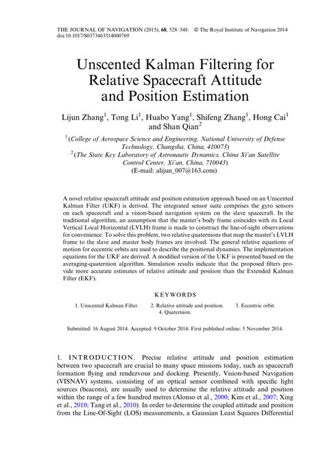 pdf unscented kalman filtering for relative spacecraft attitude and