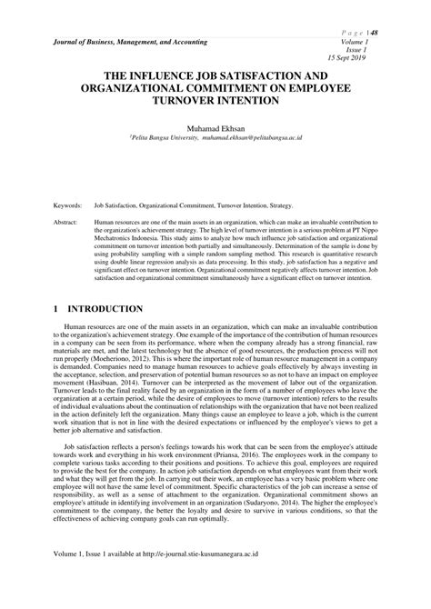 Pdf The Influence Job Satisfaction And Organizational Commitment On Employee Turnover Intention