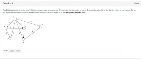 solved question 6 10 pts run dijkstra s algorithm on the