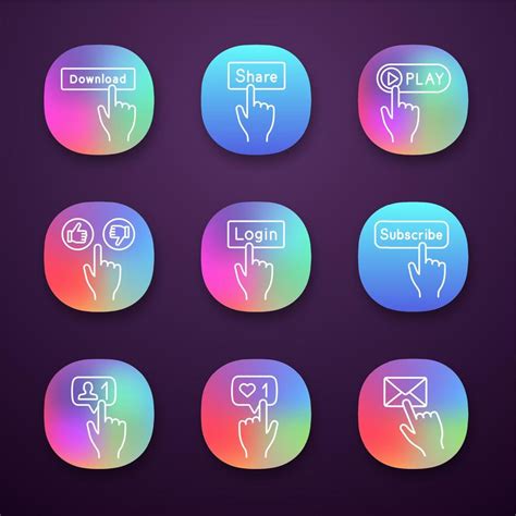 Click Buttons Icons Set Download Share Play Like And Dislike Login