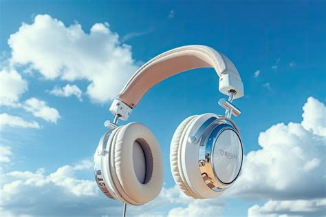 Premium Ai Image Exploring Headphone Details Against Stunning Blue Sky And Clouds