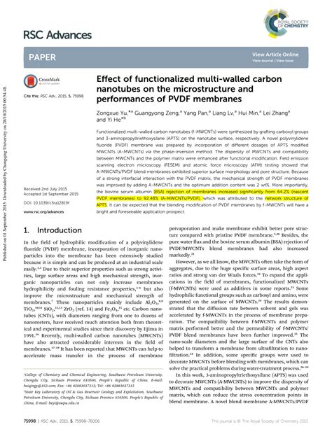 Pdf Effect Of Functionalized Multi Walled Carbon Nanotubes On The Microstructure And