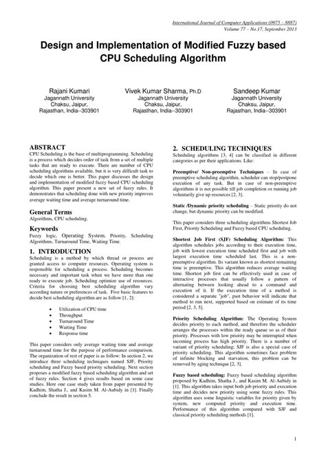 Pdf Design And Implementation Of Modified Fuzzy Based Cpu Scheduling