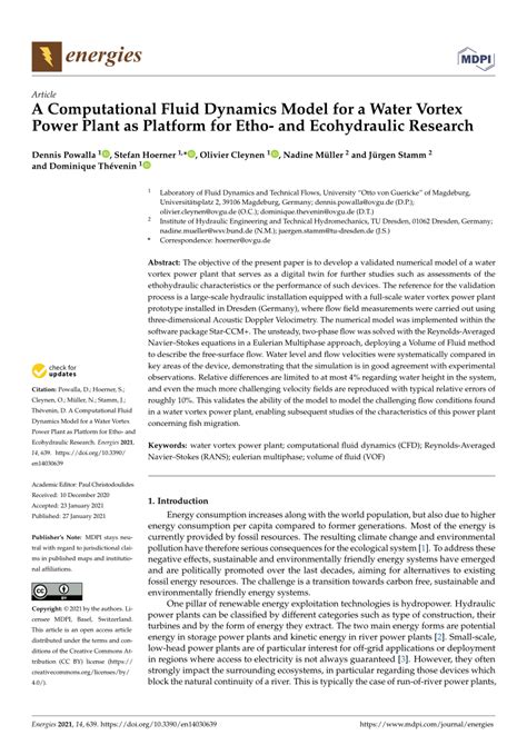 Pdf A Computational Fluid Dynamics Model For A Water Vortex Power