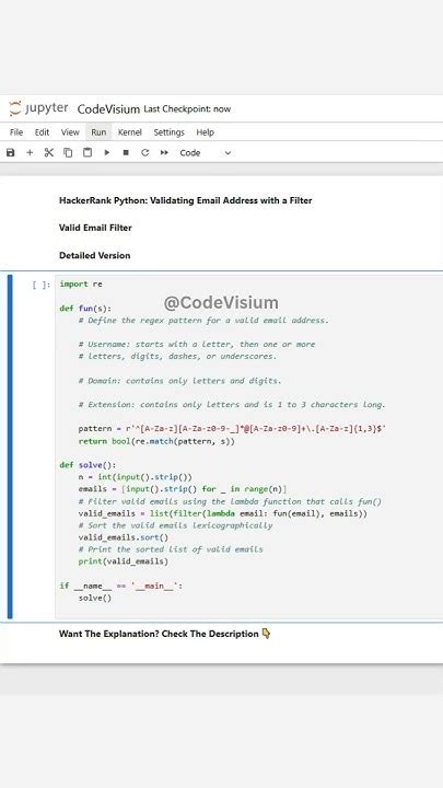 Valid Email Filter Detailed Version Python Hackerrank Regex Emailvalidation Youtube