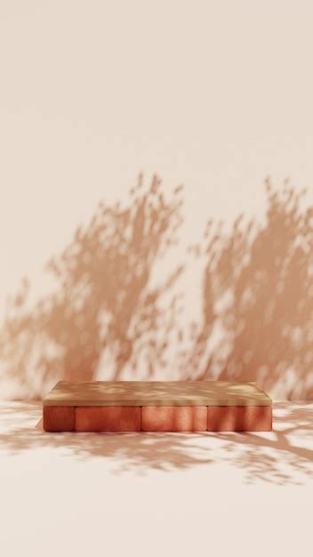 나무와 나무 그림자가 있는 단순한 벽돌 연단 프리미엄 사진