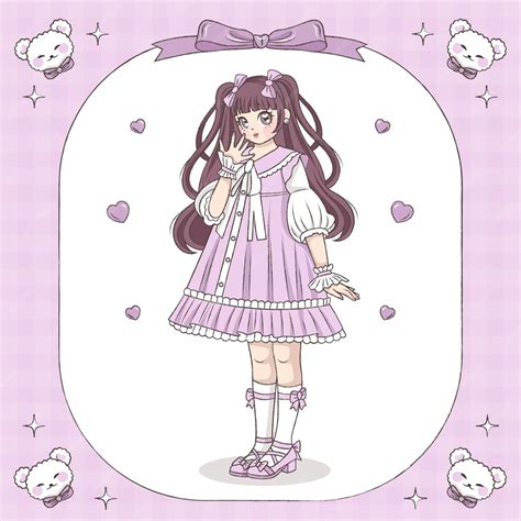 손으로 그린 애니메이션 카와이 일러스트 무료 벡터