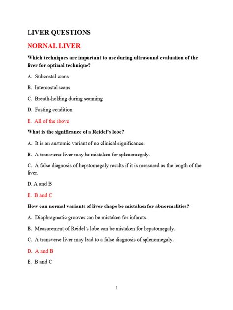 Liver Questions Pdf Liver Gallbladder