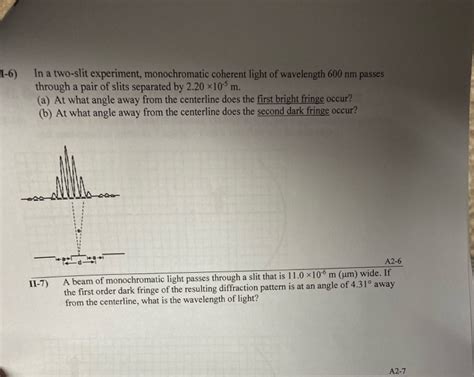 Solved 1 6 In A Two Slit Experiment Monochromatic Coherent