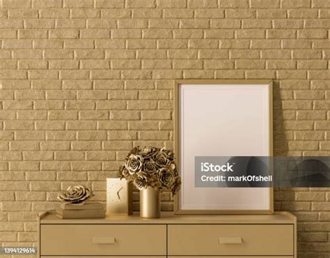 직사각형 포스터 프레임 노란색 금속 흑백 인테리어 룸 액세서리 3d 렌더링 0명에 대한 스톡 사진 및 기타 이미지 0명 가정 생활 가정의 방 Istock