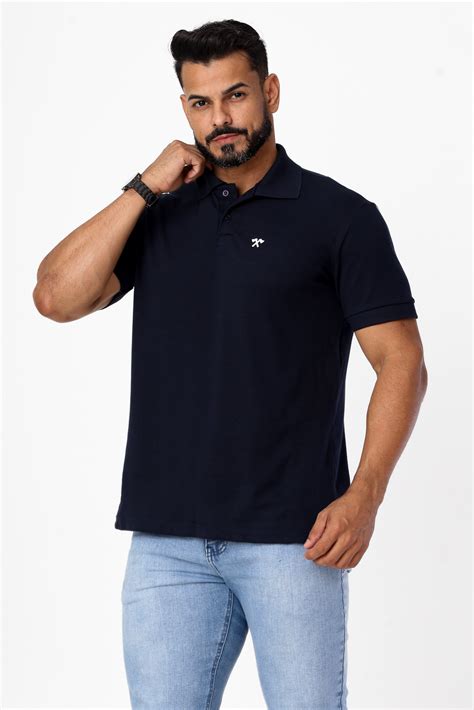 Camisa Premium Gola Polo Masculina Bordado No Bolso Cor Azul Marinho