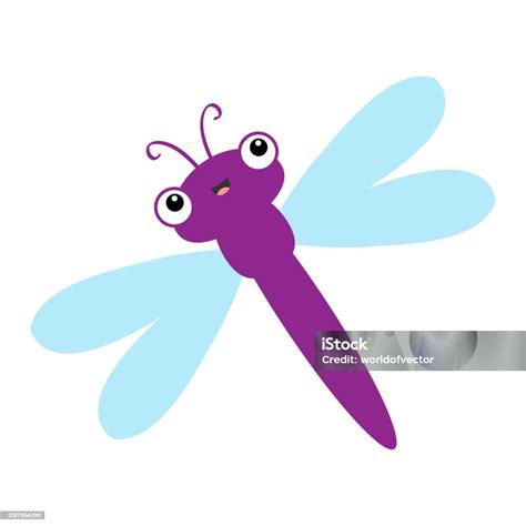 잠자리 아이콘 귀여운 만화 가와이 재미있는 아기 캐릭터 보라색 색상 블루 윙 드래곤 플라이 곤충 컬렉션 웃는 얼굴 뿔 키즈 클립
