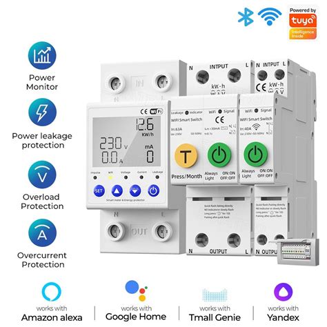 40 63a Wifi Smart Switch Tuya Energy Meter Kwh Metering Circuit Breaker Timer With Voltage