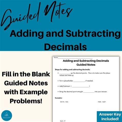 Adding And Subtracting Decimals Guided Notes Add And Subtract Decimals Math Guided Notes