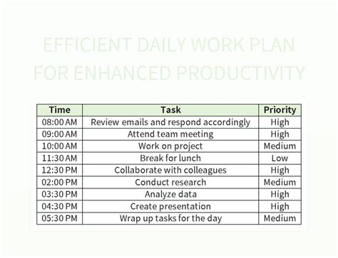 Efficient Daily Work Plan For Enhanced Productivity Excel Template And