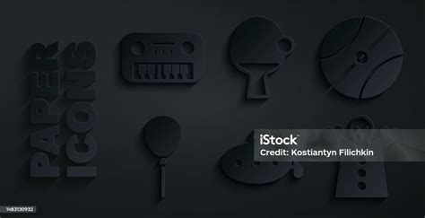 잠수함 장난감 농구 공 리본이 달린 풍선 장난감 인형 손 라켓 및 피아노 아이콘을 설정합니다 벡터 3차원 형태에 대한 스톡 벡터 아트 및 기타 이미지 Istock