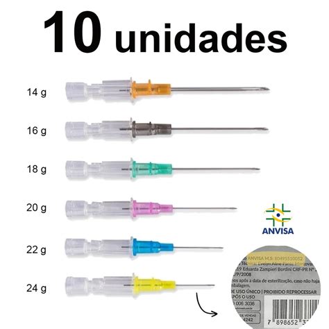 Kit 10 Cateter Intravenoso Jelco Body Piercing 14 16 18 20 22 24