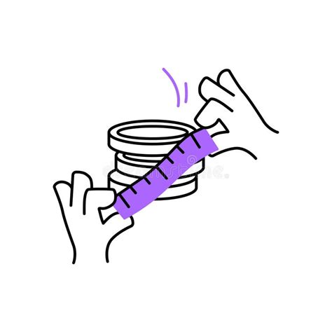 Hands With A Ruler Measure A Stack Of Coins Stock Illustration
