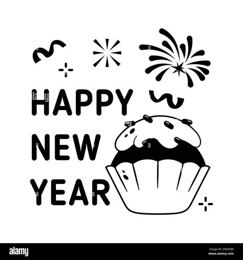 Happy New Year 2024 Cupcake With Fireworks Celebrations Icon Of New Year Party Stock Vector