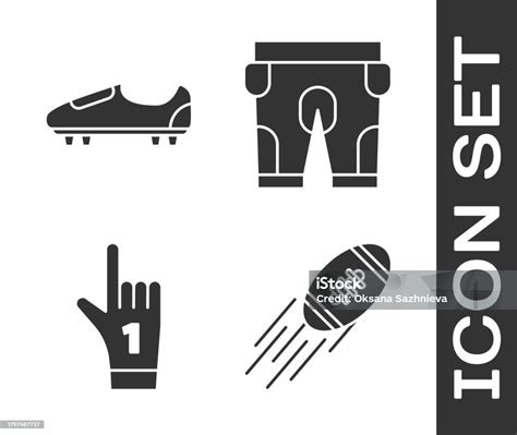 미식 축구 공 스파이크가 있는 축구 또는 축구 신발 손가락이 올라간 1번 팬 핸드 글러브 및 미식 축구 반바지 아이콘을 설정합니다 벡터 1에 대한 스톡 벡터 아트 및 기타