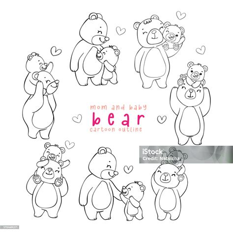 귀여운 어미 곰과 아기 곰이 함께 훈훈한 시대를 초월한 사랑의 순간을 함께 보내고 있다 만화 낙서 개요 일러스트레이션 컬렉션 어머니의 날 그림 가정 생활에 대한 스톡 벡터