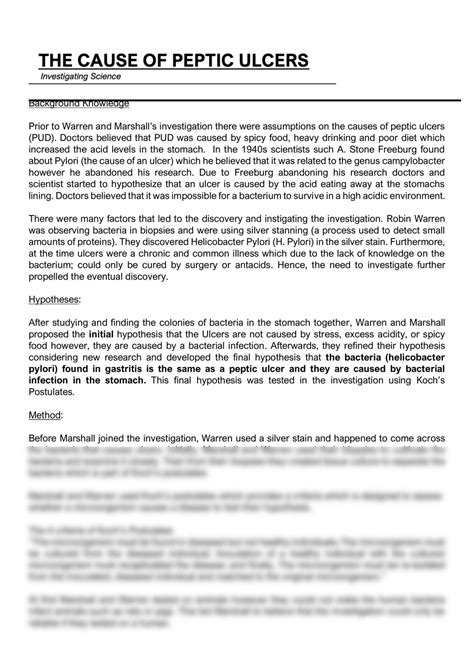 Year 12 Investigating Science Peptic Ulcers Research Assignment Investigating Science Year