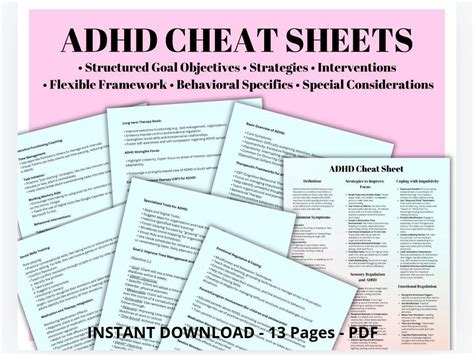 Adhd Cheat Sheets Attention Deficit Hyperactivity Disorder Resources Adhd Therapy Tools