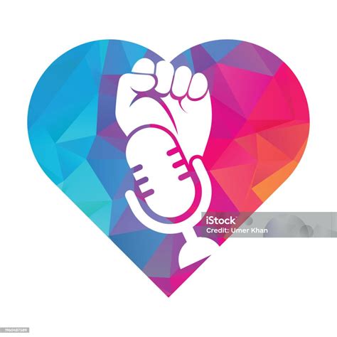 주먹 팟캐스트 심장 모양 개념 로고 디자인 벡터 일러스트 레이 션 로고에 대한 스톡 벡터 아트 및 기타 이미지 로고 마이크 주먹 Istock