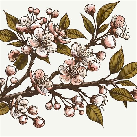 Hand Drawn Cherry Blossom Branch Premium AI Generated Vector