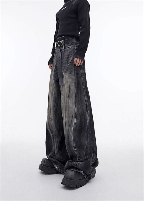 【culture E】wormhole Wave Line Warm Wash Denim Ce0079 Wide Leg Denim