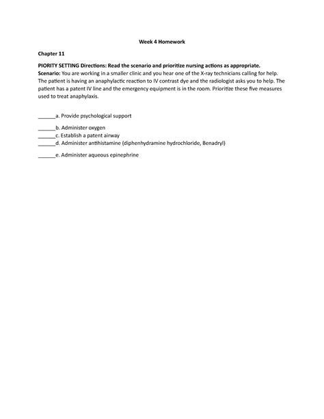 Nur1109 Week 4 Homework Week 4 Homework Chapter 11 Piority Setting Directions Read The