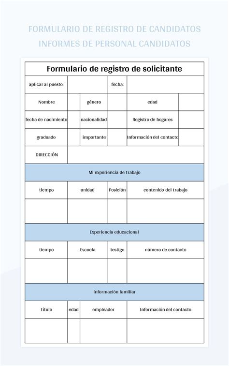 Plantilla De Excel Formulario De Registro De Candidatos Informes De