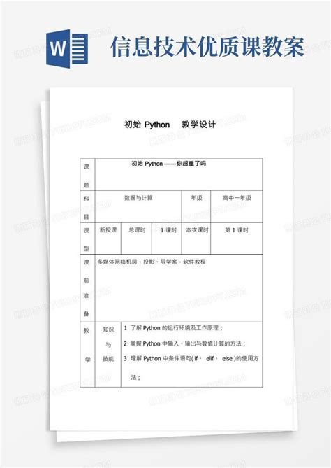 高中信息技术《初始python》优质课教学设计、教案word模板下载编号lkodyvzo熊猫办公