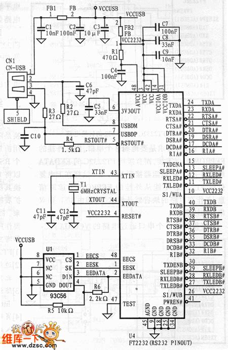 Configuration Circuit Diagram Of Conversion Between USB And Dual Port Amplifier Circuit