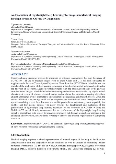 Pdf An Evaluation Of Lightweight Deep Learning Techniques In Medical