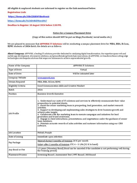 Campus Placement Drive Appwrk It Solutions Pdf Marketing Business