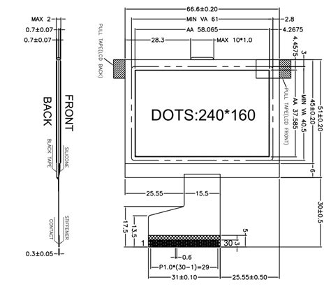 Graphic LCD Module 240X160 30 PIN FPC Connector Black On White