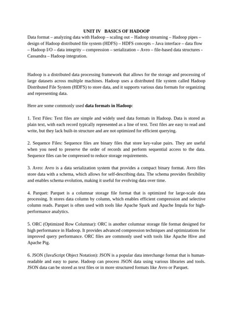 Unit Iv Basics Of Hadoop Pdf Apache Hadoop Map Reduce