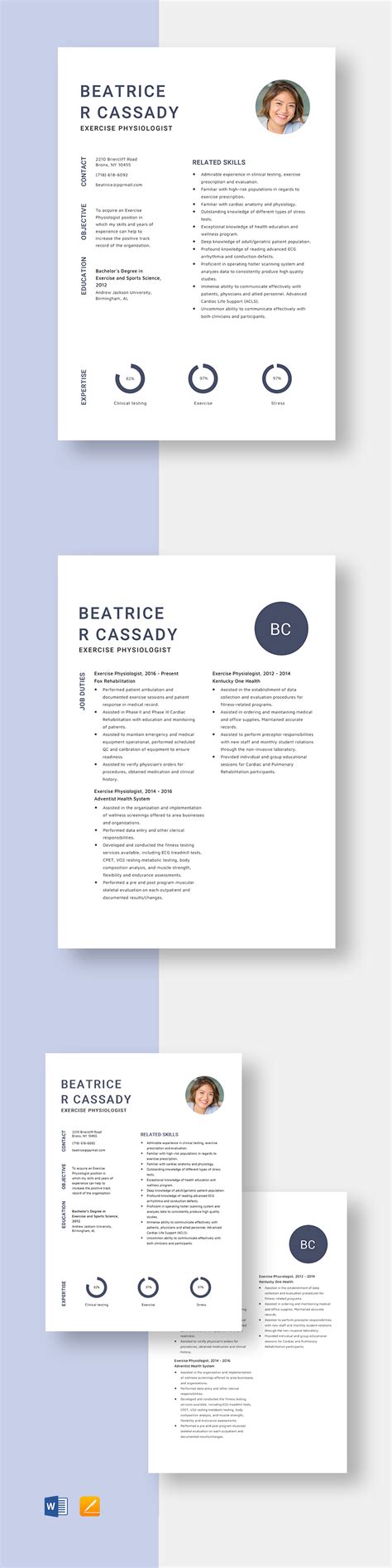 Free Exercise Physiologist Resume Template Word Apple Pages