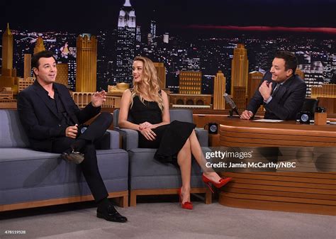 Seth Macfarlane Amber Heard And Host Jimmy Fallon During A Segment
