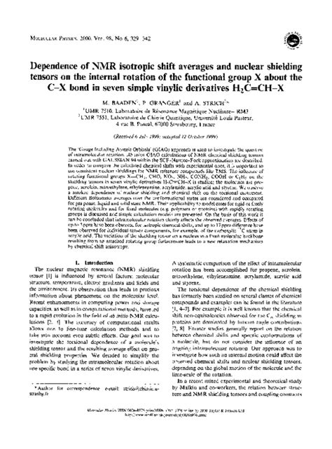 Pdf Dependence Of Nmr Isotropic Shift Averages And Nuclear Shielding Tensors On The Internal